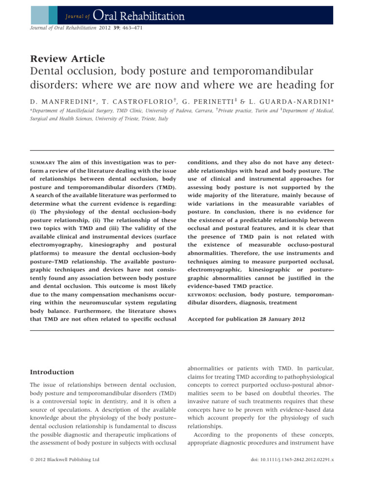 Dental Occlusion and Body Posture | PDF | Electromyography | Dentistry