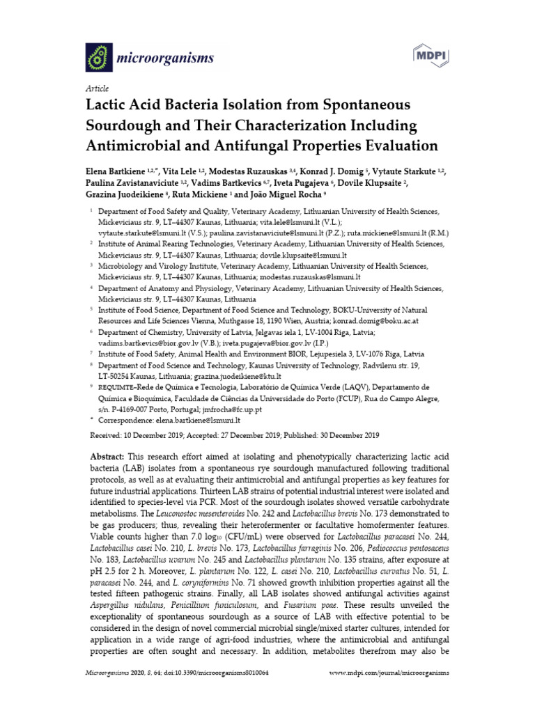 Lactic Acid Bacteria Isolation From Spontaneous Sourdough and Their Characterization Including ...
