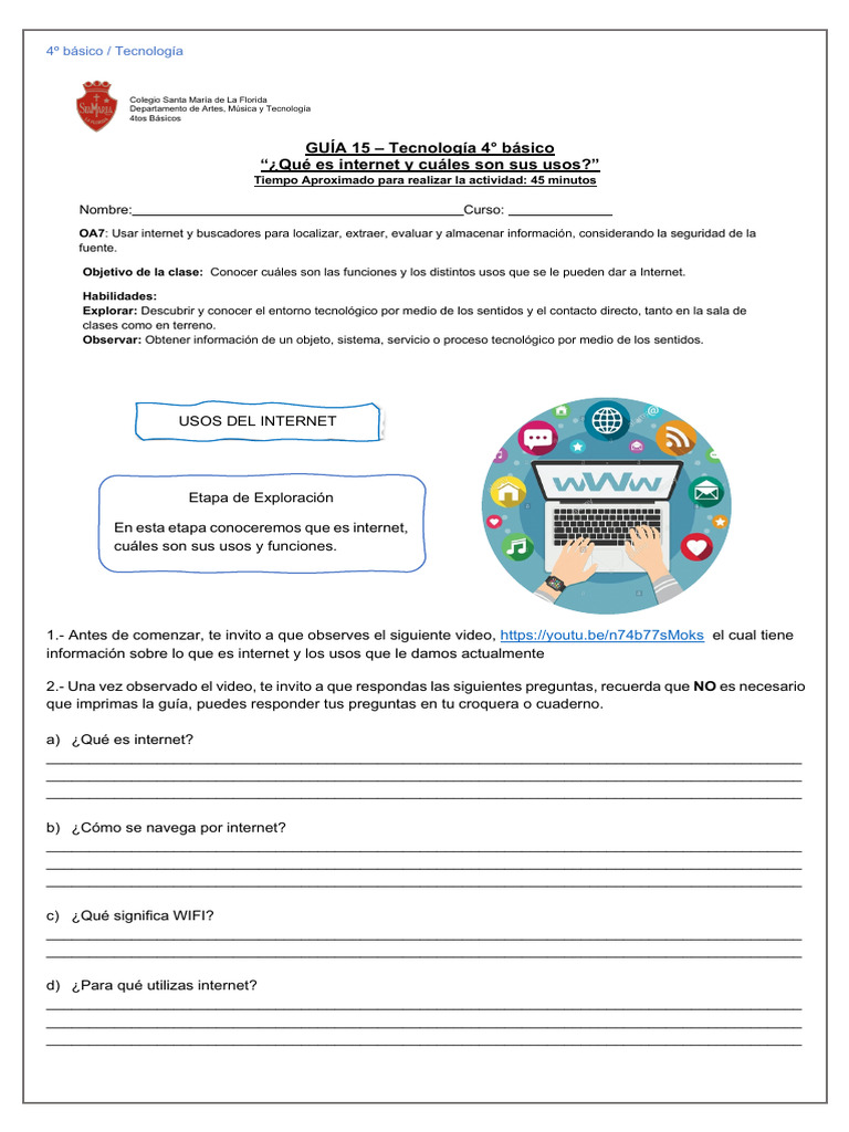 Tecnología 4º Básico Guía Nº 15 María Fernanda Vives | PDF | Internet | Informática
