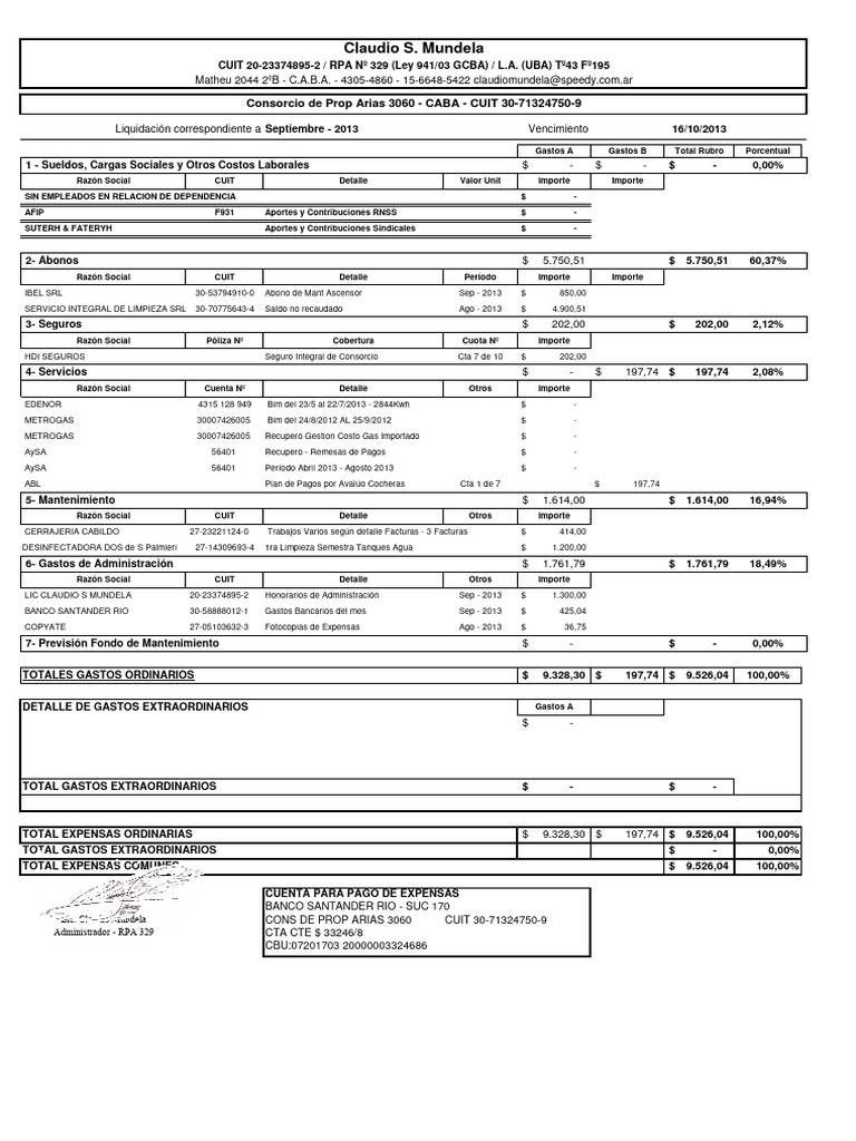 2013 09 Expensas Detalle | PDF