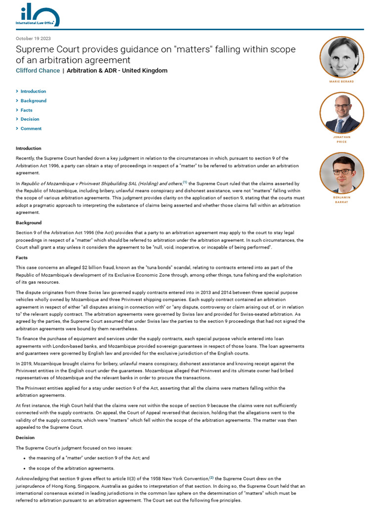 Supreme Court Provides Guidance On Matters Falling Within Scope of An ...