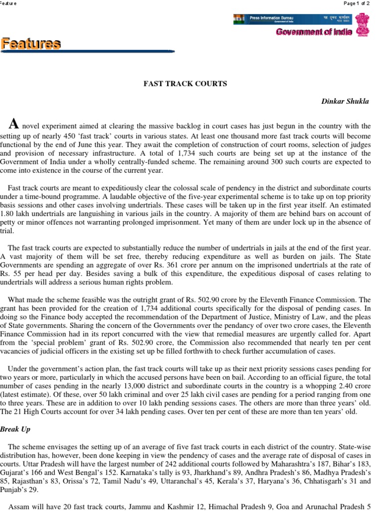 Fast Track Courts: Clearing Case Backlog | PDF | Criminal Law | Social ...
