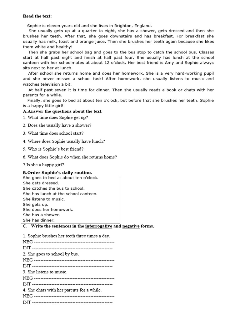 Simple Present Tense EX | PDF | Lunch | Foods