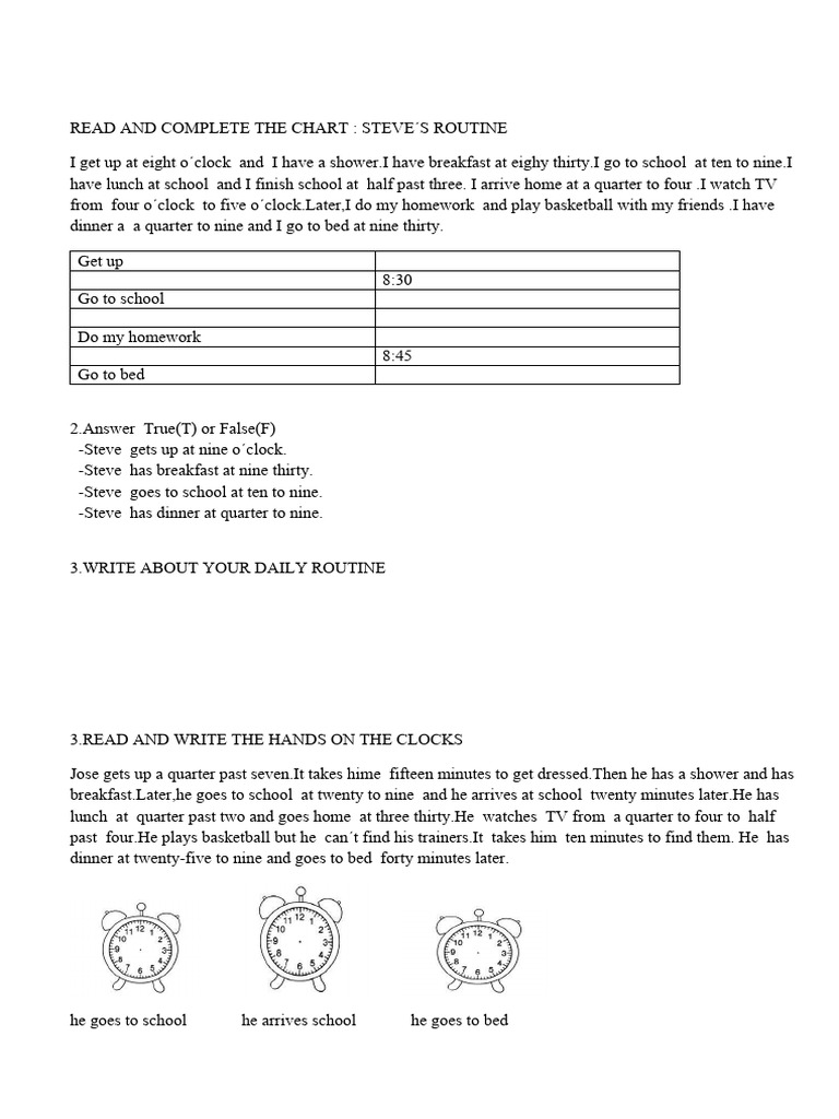 Daily Routines Fun Activities Games Reading Comprehension | PDF ...