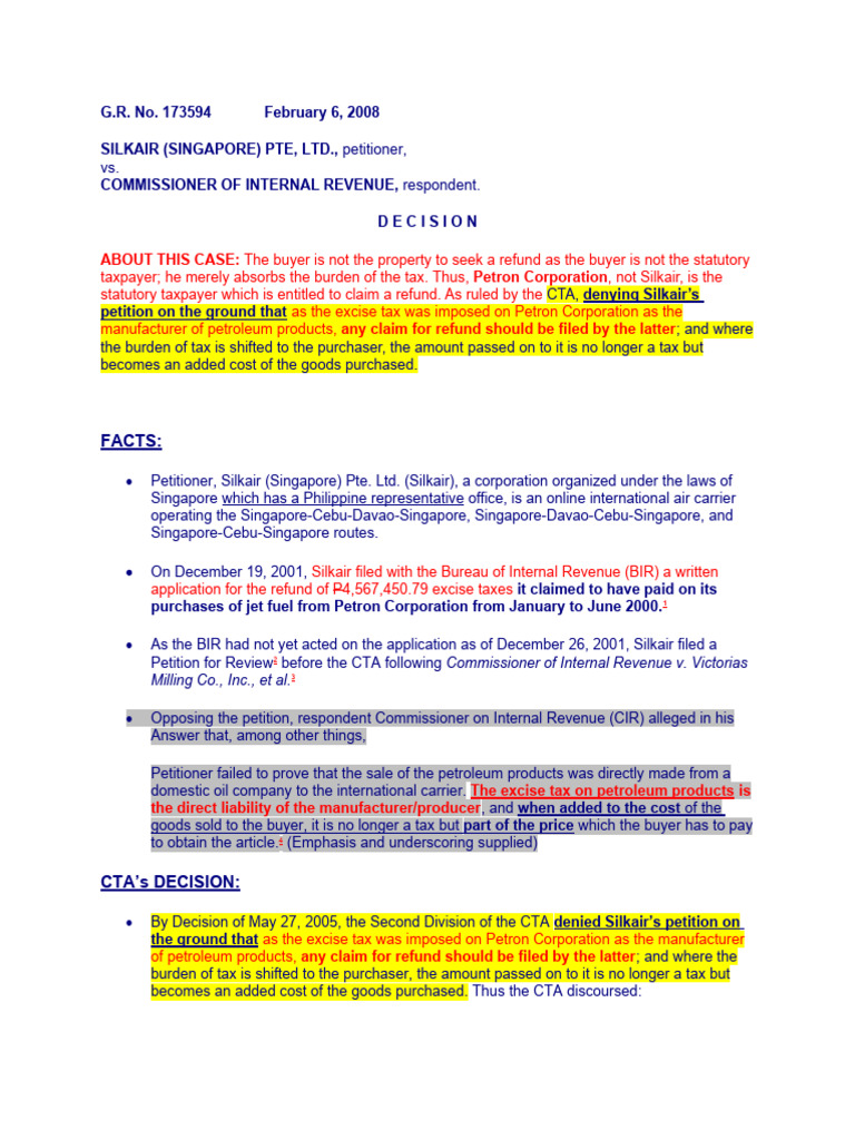 4 Silkair Vs CIR | PDF | Taxes | Excise