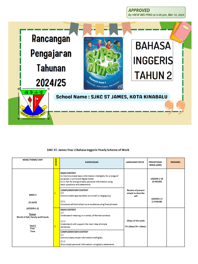 Y2 Bi Yearly Scheme of Work 2024-2025 | PDF | Vocabulary | Information