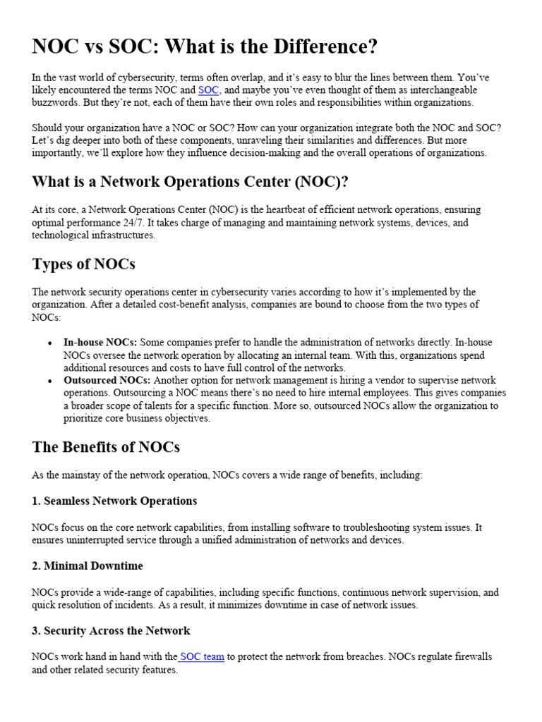 NOC Vs SOC What Is The Difference | PDF | Computer Security | Security