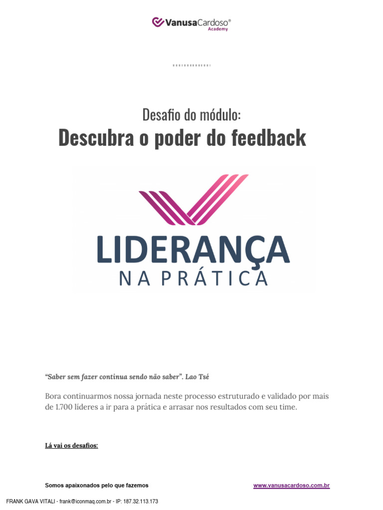 Desafio Do Módulo - Módulo 11 - Descubra o Poder Do Feedback | PDF | Vermelho | Cor