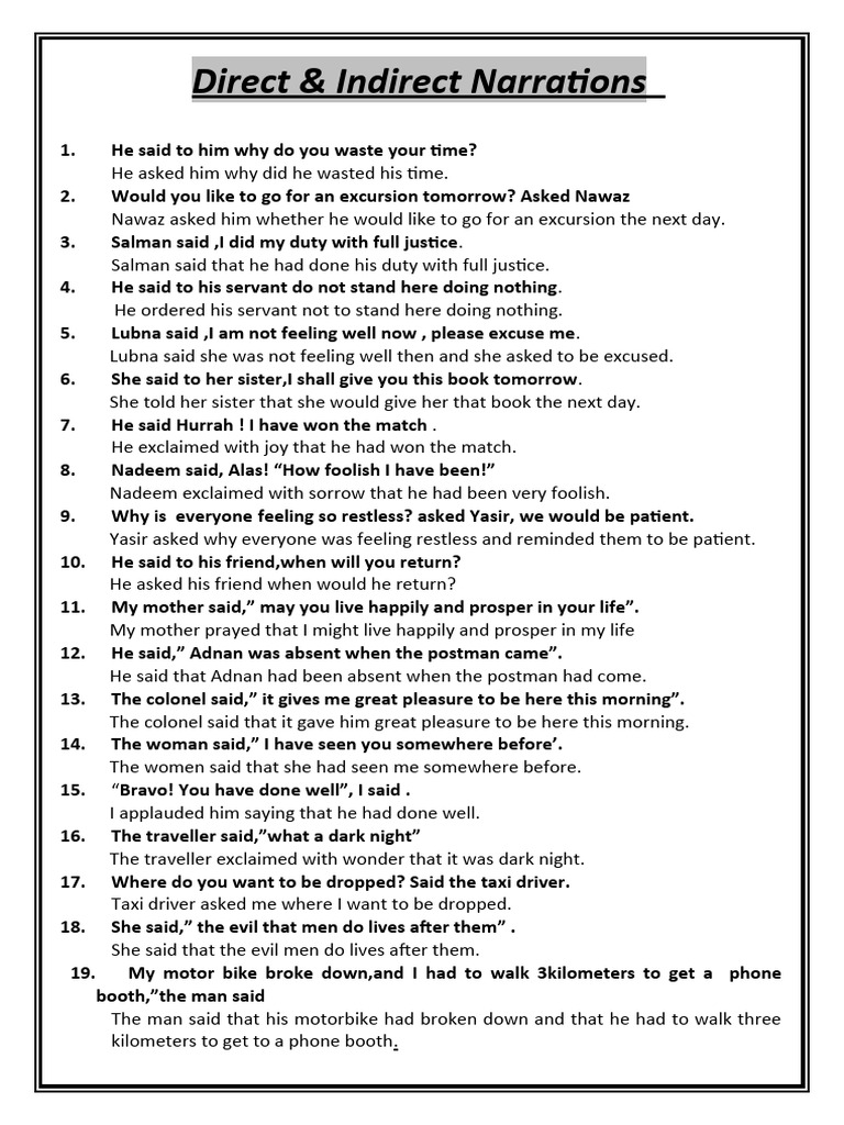 Direct and Indirect Speech Examples | PDF