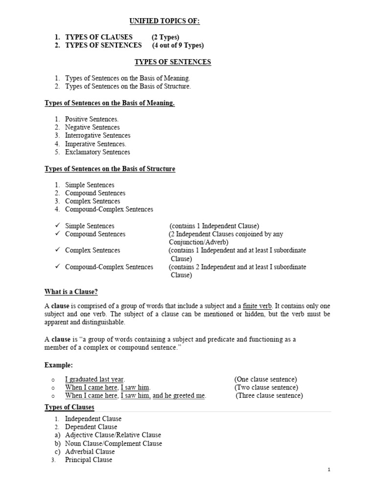Clauses & Types of Sentences | PDF | Adverb | Sentence (Linguistics)