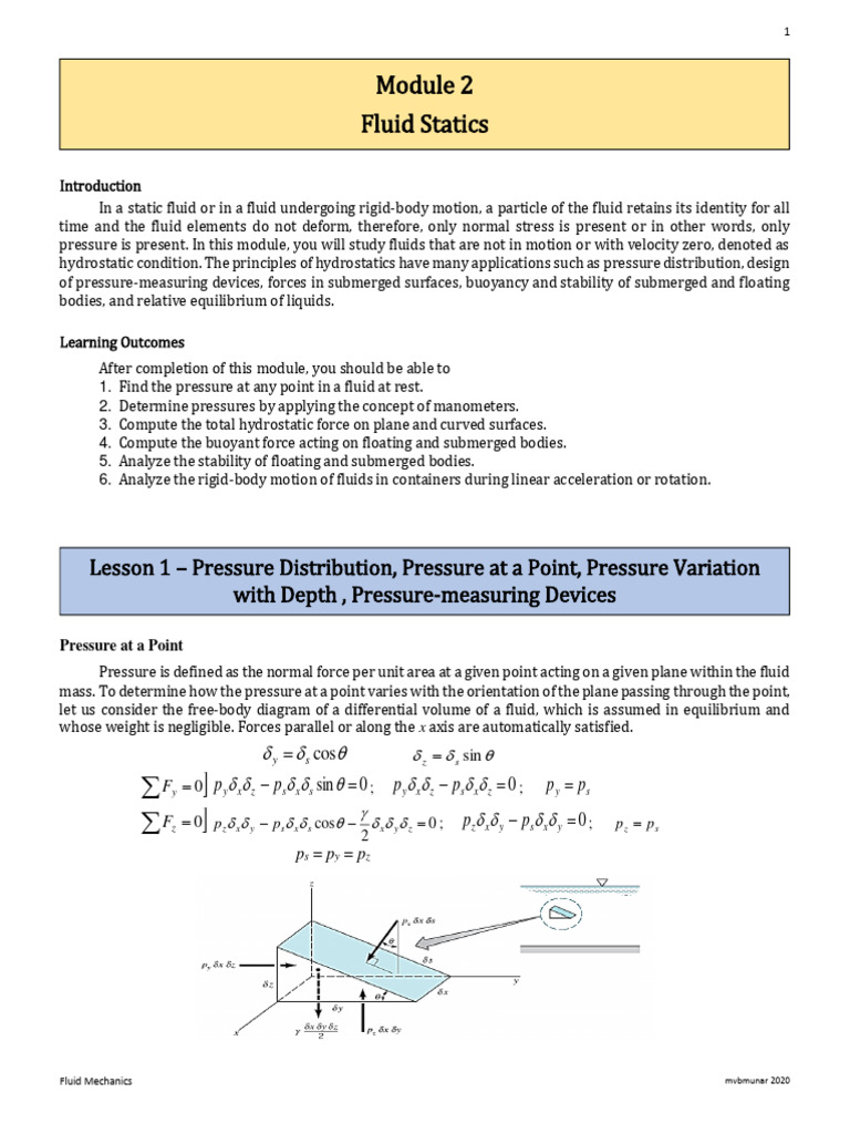 Fluid Statics Print | PDF | Pressure | Pressure Measurement