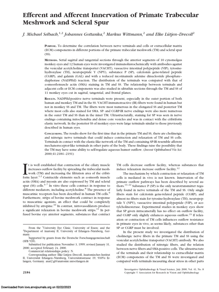 2000.efferent and Afferent Innervation of Primate Trabecular Meshwork ... 2000.efferent and Afferent Innervation of Primate Trabecular Meshwork ...