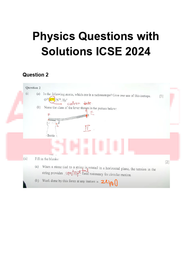 ICSE Physics Question Paper 2024 With Answer Key Full Solution | PDF