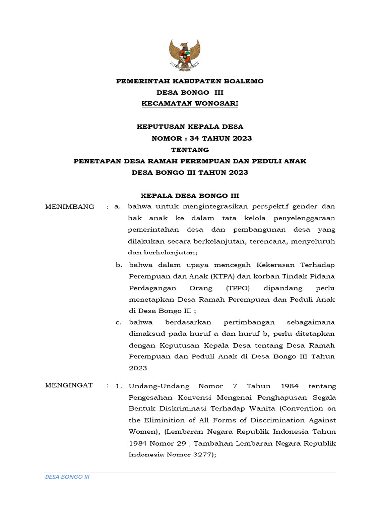 Desa Bongo III: Ramah Perempuan 2023 | PDF