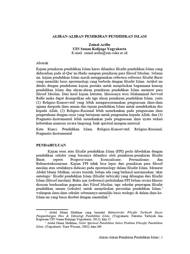 Aliran-Aliran Pemikiran Pendidikan Islam | PDF