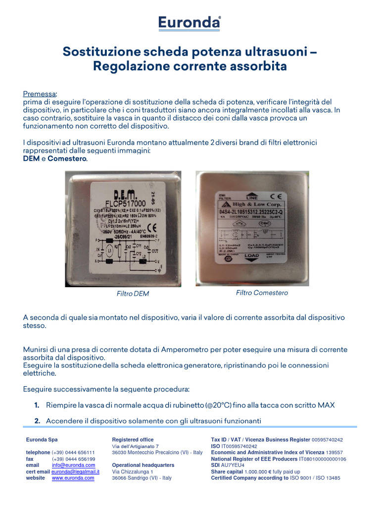 Regolazione Assorbimento Corrente Scheda Potenza Ultrasuoni | PDF