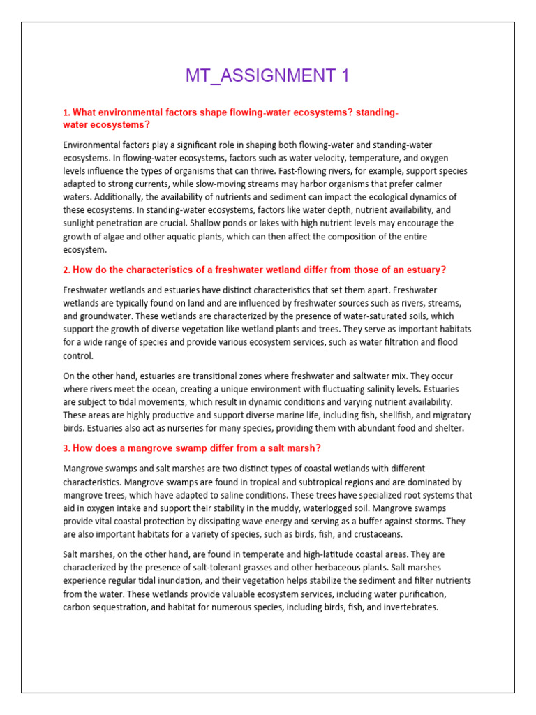 MT - Assignment 1 | PDF | Wetland | Estuary MT - Assignment 1 | PDF | Wetland | Estuary
