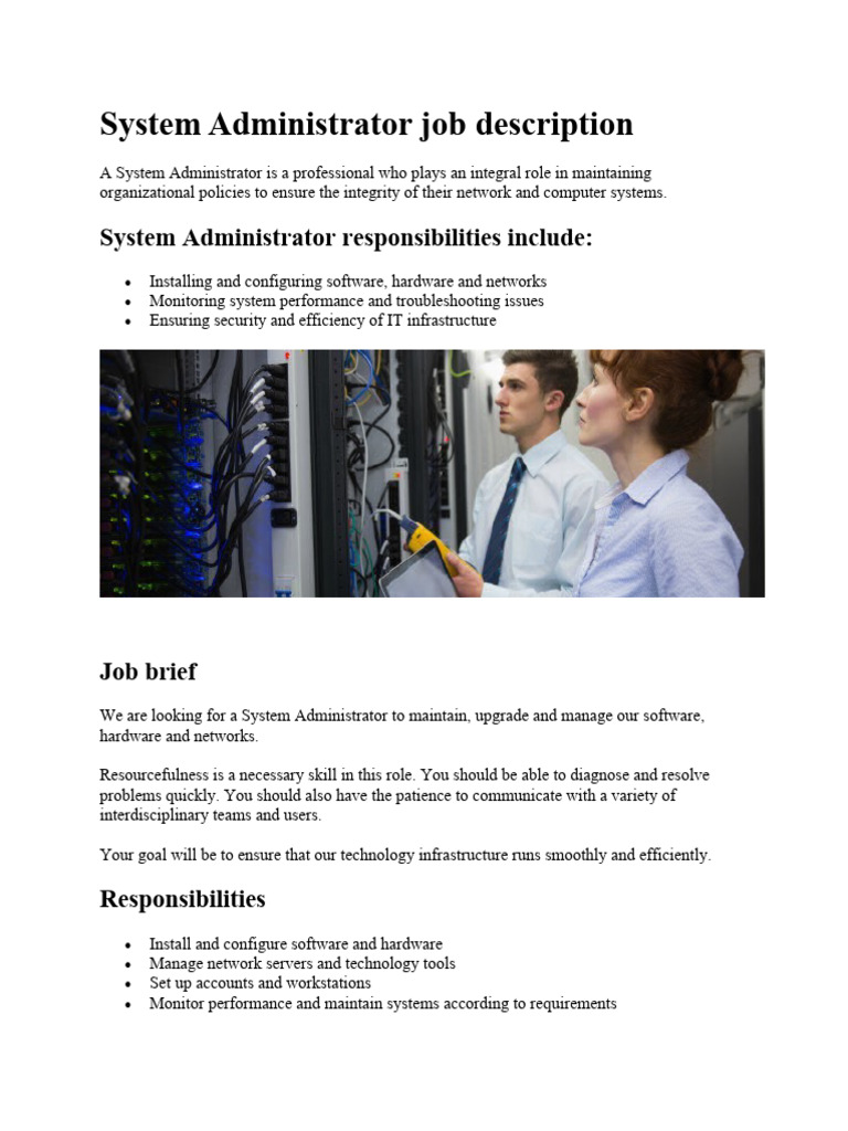 System Administrator Job Description | PDF | System Administrator ...