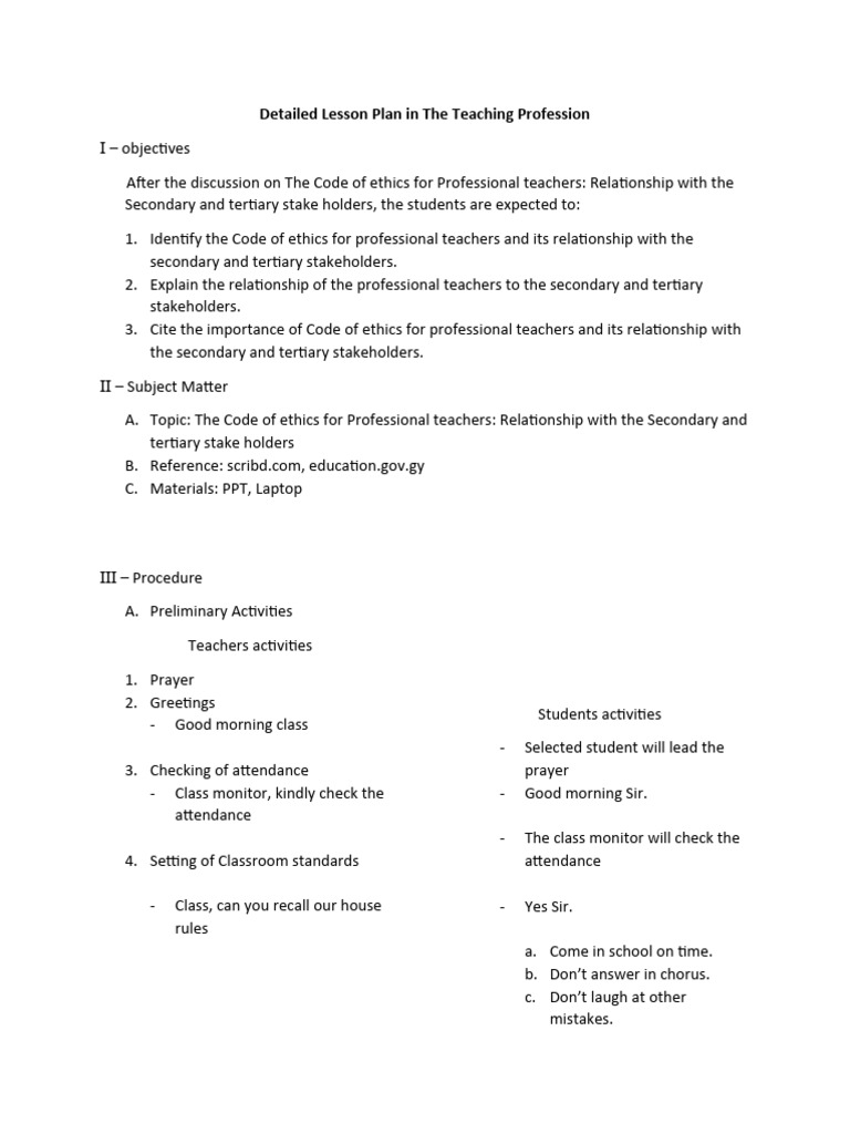 Detailed Lesson Plan in The Teaching Profession | PDF | Career & Growth ...