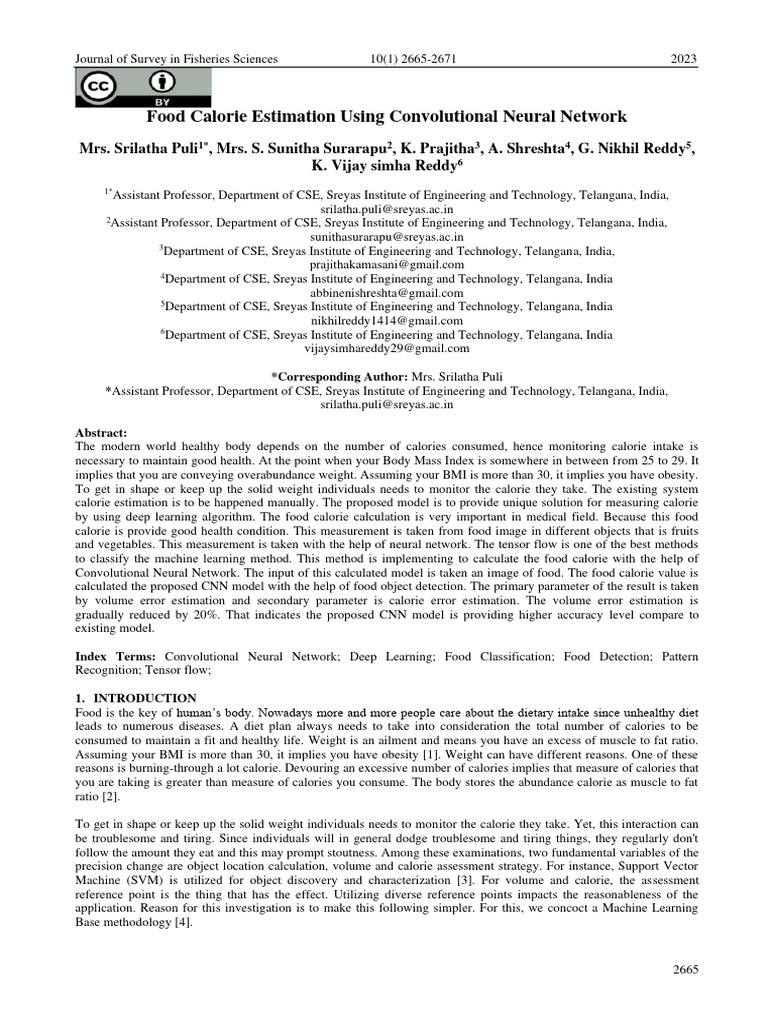 Food Calorie Estimation with CNN | PDF | Odor | Support Vector Machine