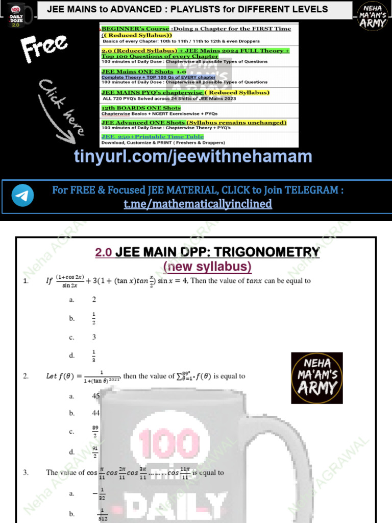 JEE Main Trigonometry DPP Guide | PDF | Pi | Trigonometry