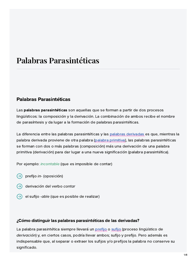 Ejemplos de Palabras Parasintéticas | PDF | Palabra | Vocabulario