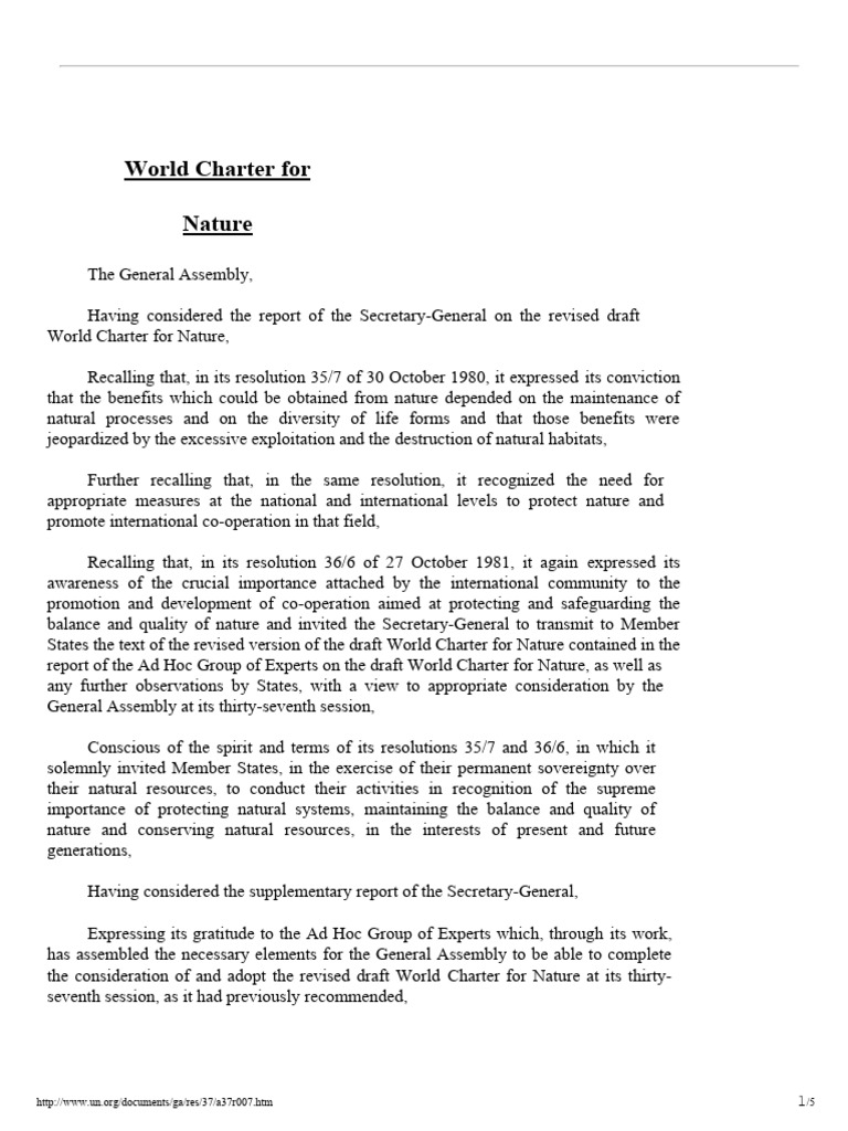 UN World Charter For Nature 1982 | PDF | Conservation Biology | Resource