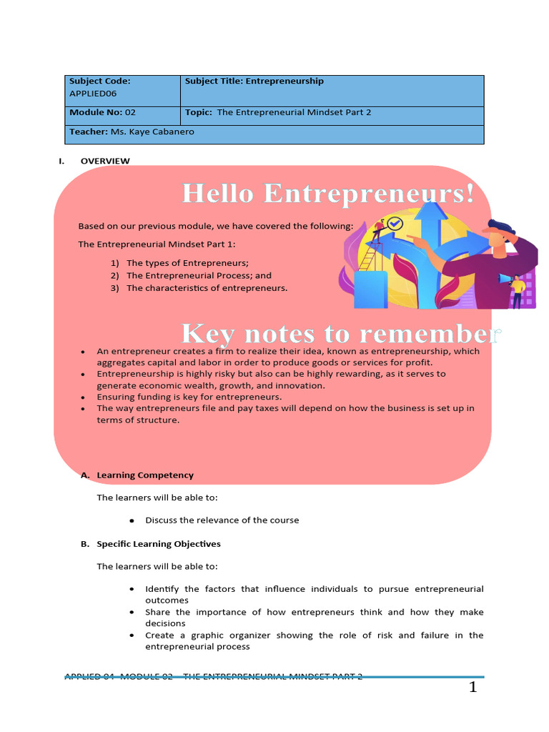 Understanding the Entrepreneurial Mindset | PDF | Entrepreneurship ...
