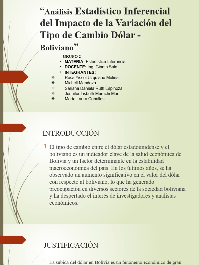 Diapositivas Proyecto Final Estadistica Inferencial | PDF | Intervalo de confianza | Tipo de cambio