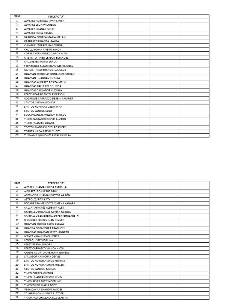 Lista de 3ro A 5to | PDF