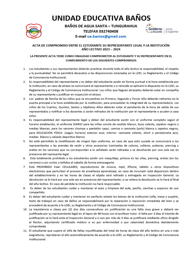 Acta de Compromiso Escuela Bloque 2 | PDF