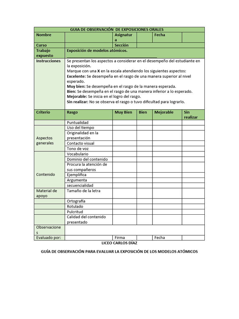 GUIA DE OBSERVACIÓN DE EXPOSICIONES ORALES | PDF