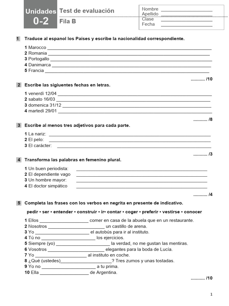 Test de Evaluación de Español 1-2 | PDF | Crecimiento personal y ...