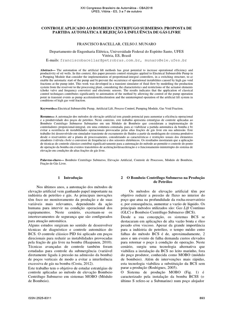 Ontrole Aplicado Ao Bombeio Centrifugo Submerso: Proposta de Partida ...