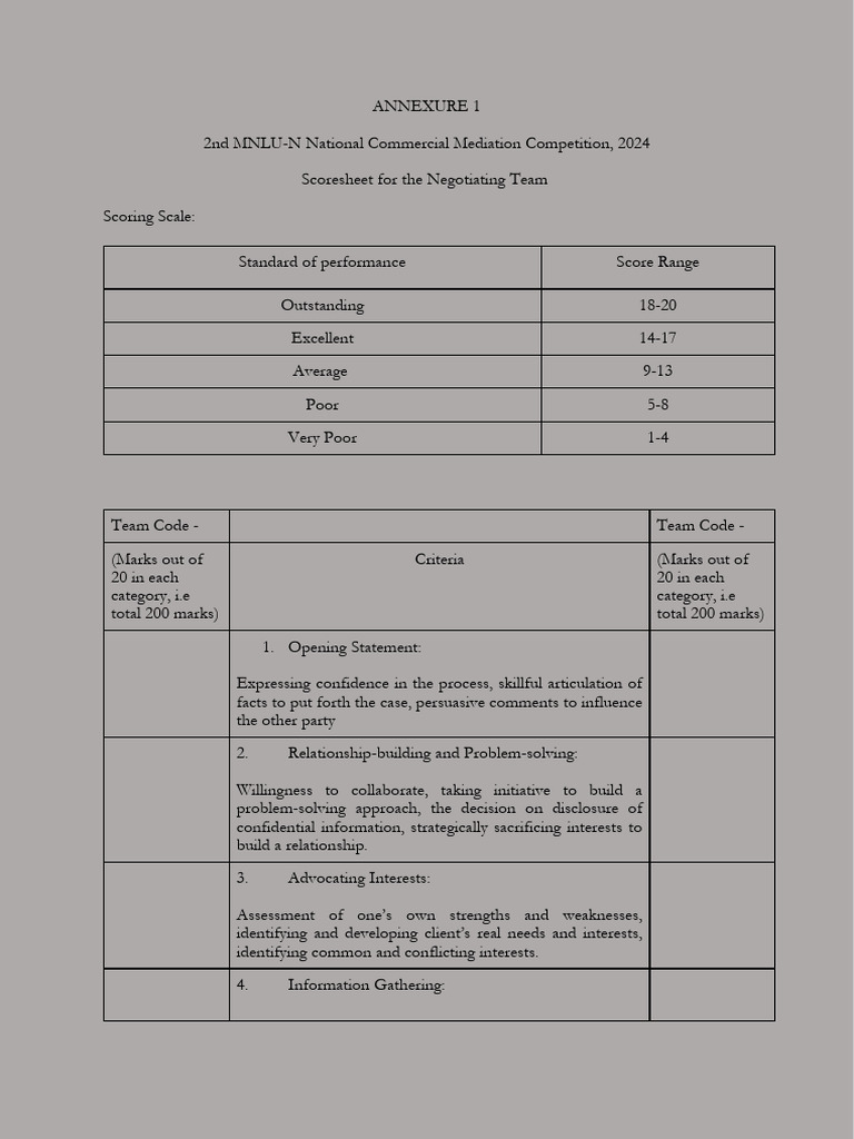 Scoresheet - 2nd MNLU-N NCMC | PDF