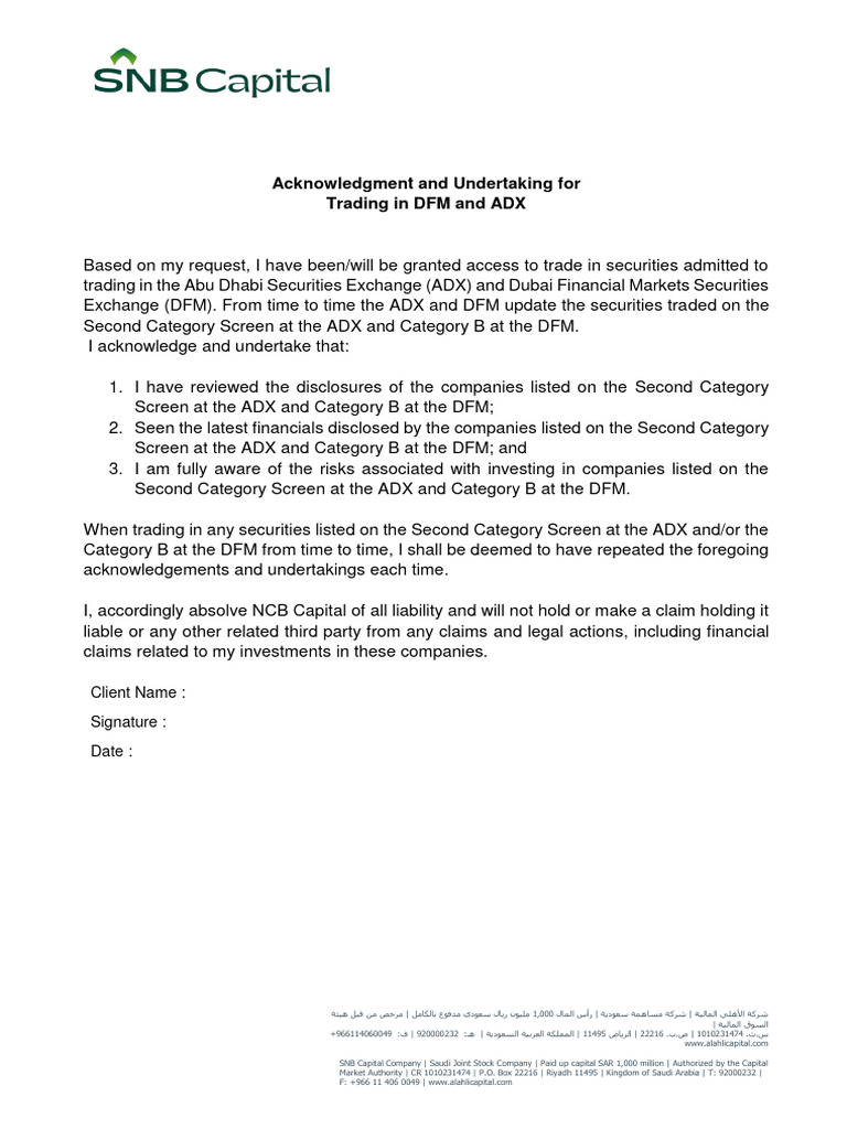 Acknowledgment and Undertaking For (En) | PDF