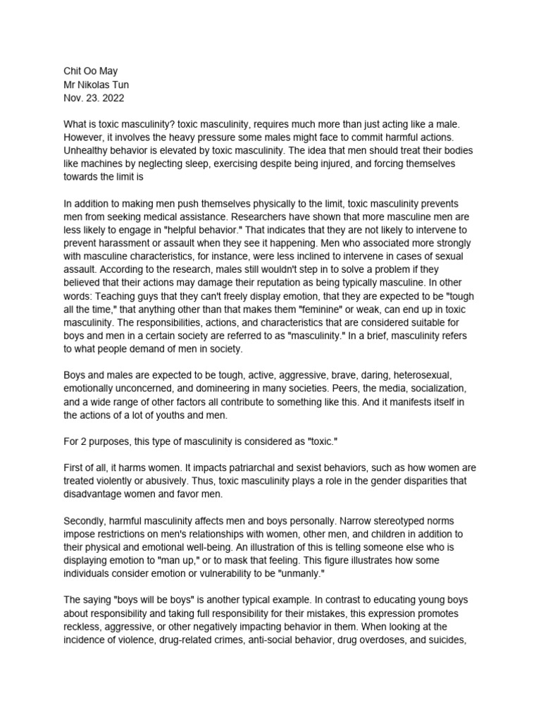 Toxic Masculinity | PDF | Masculinity | Interpersonal Relationships