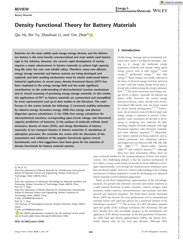 Density Functional Theory For Battery Materials | PDF | Density Functional Theory | Electrode