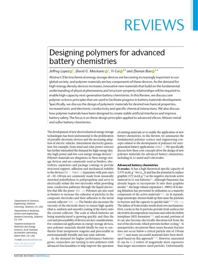 Designing Polymers For Advanced Battery Chemistries | PDF | Deformation ...