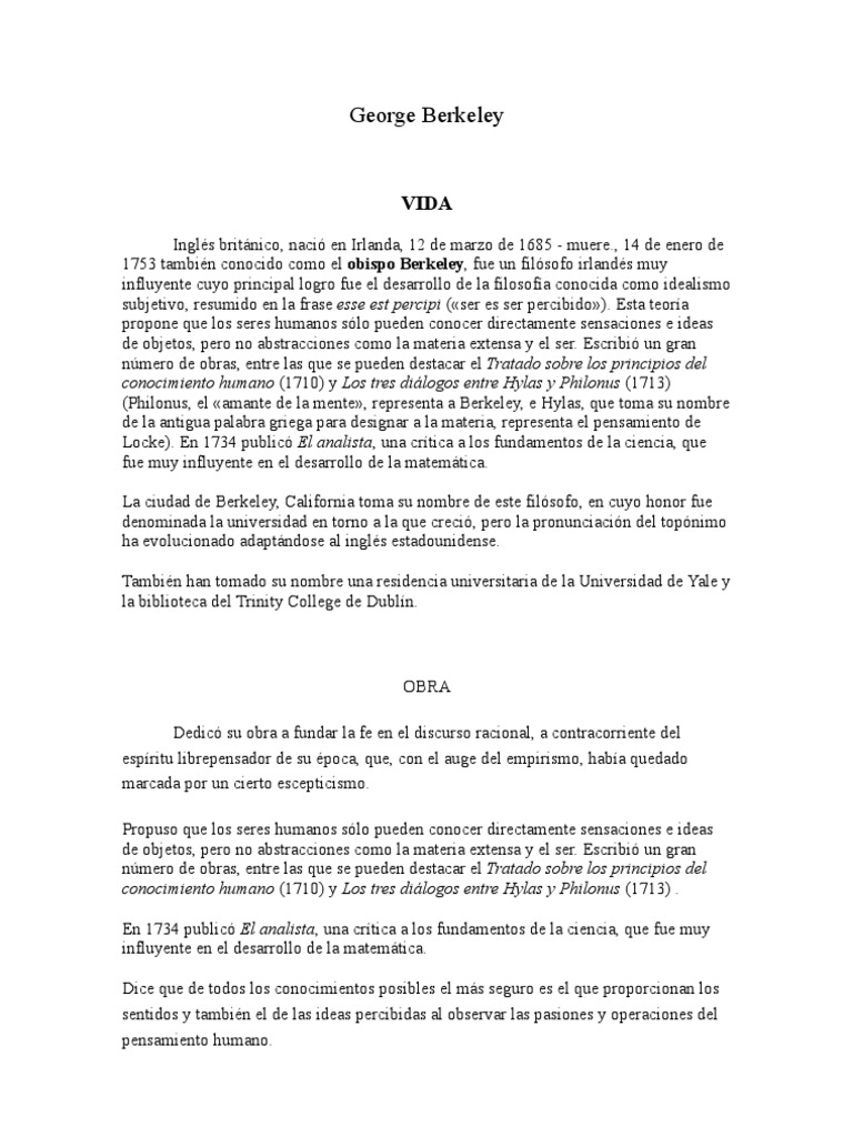 George Berkeley | PDF | Interacciones de disciplina académica | Verdad