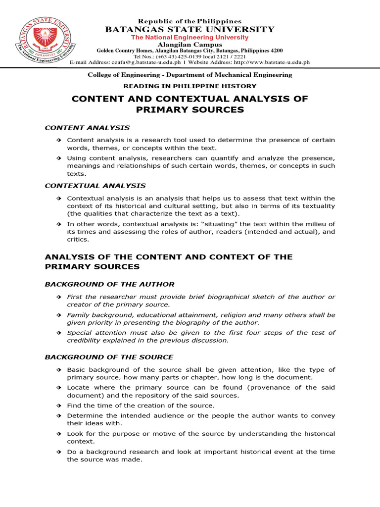 Content and Contextual Analysis of Primary Sources 1 | PDF | Bias | Information