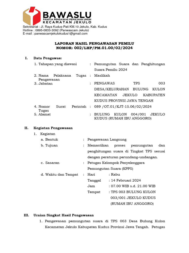 002 LHP Pemungutan Penghitungan Suara - Bulung Kulon - 3 | PDF