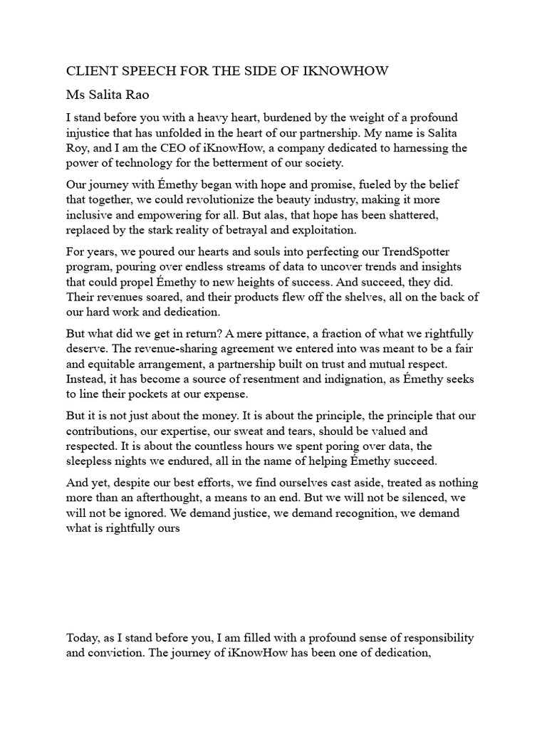 Client Speech For The Side of Iknowhow | PDF | Business | Finance ...