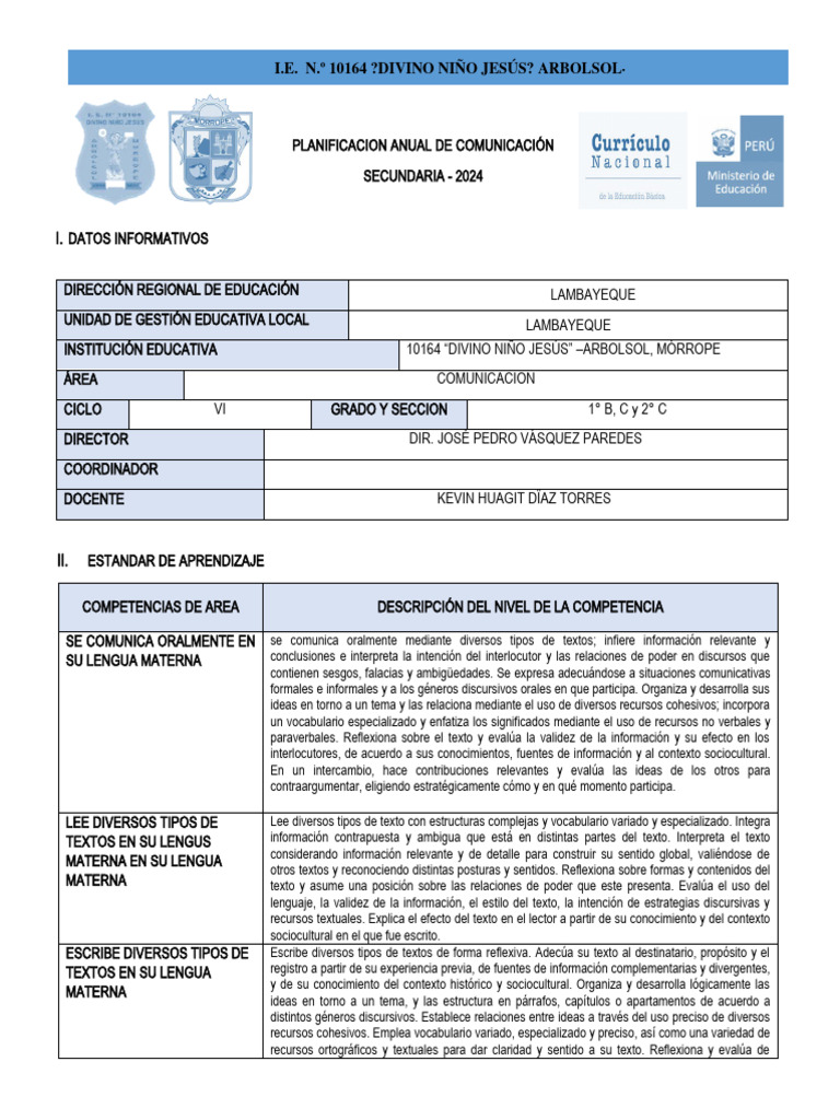 PA. COMU. 1°.2° | PDF | Evaluación | Aprendizaje