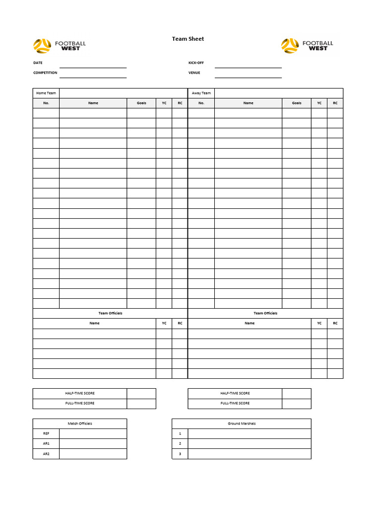 Football TeamSheet | PDF