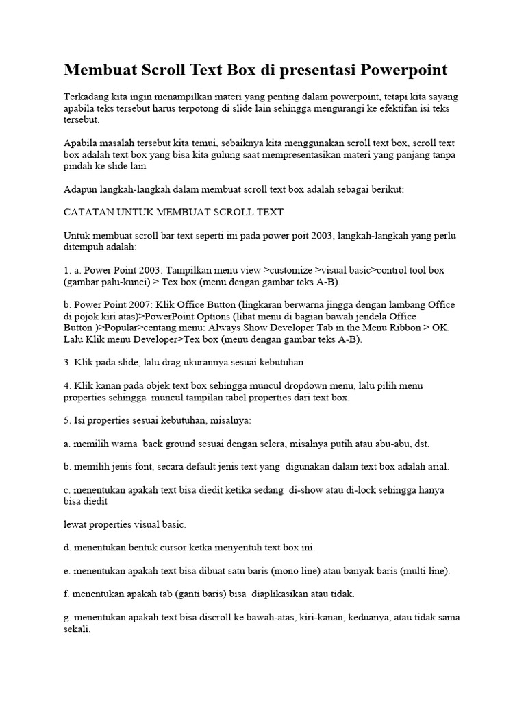 Membuat Scroll Text Box Di Presentasi | PDF | Karier & Perkembangan ...