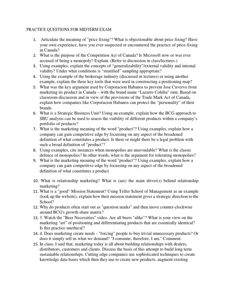 Midterm Practice Questions 2021 | PDF | Marketing | Monopoly