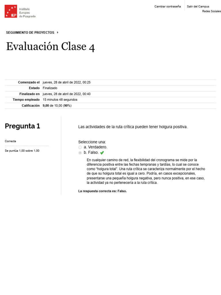 Evaluación Clase 4 | PDF | Gestión de proyectos