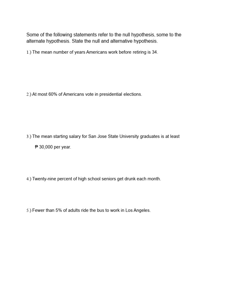 State The Null and Alternative Activity | PDF | Null Hypothesis | Hypothesis