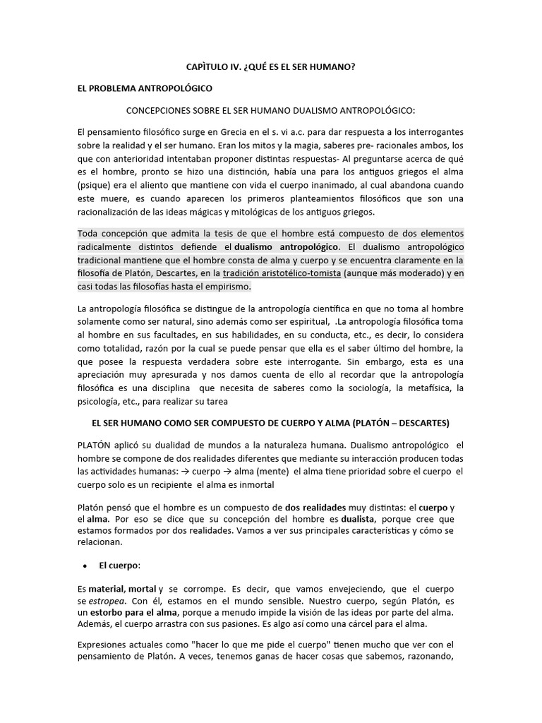 Capitulo IV Que Es El Ser Humano | PDF | Alma | Platón